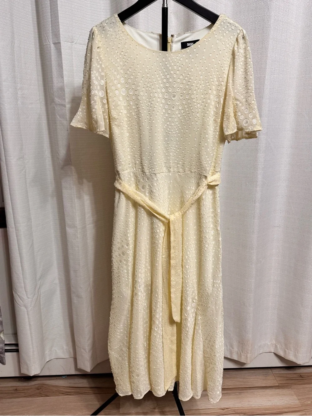 Dkny | Dresses | Dkny Cream Textured Midi Dress With Tie Waist | Poshmark